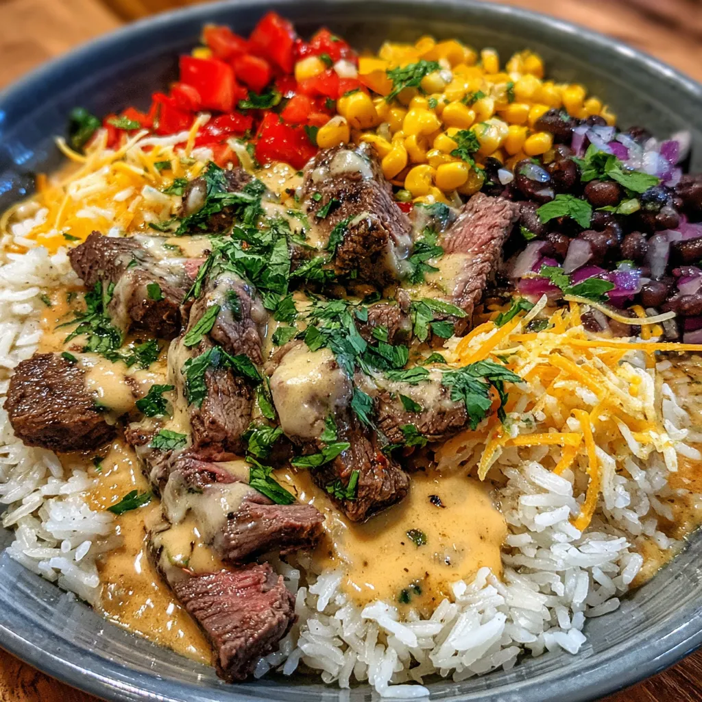 Creamy Steak Queso Rice Bowl – RecipeSophia