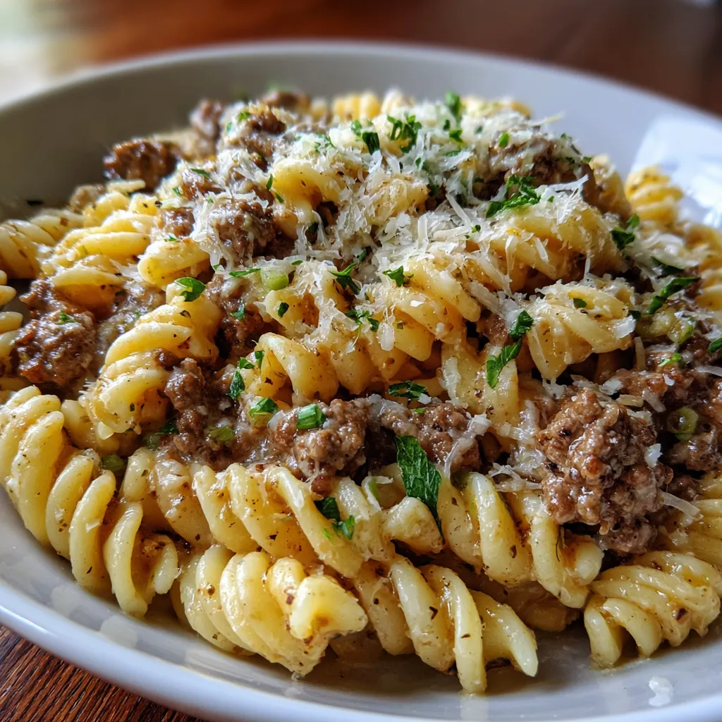 Beef and Rotini in Garlic Parmesan Sauce – RecipeSophia